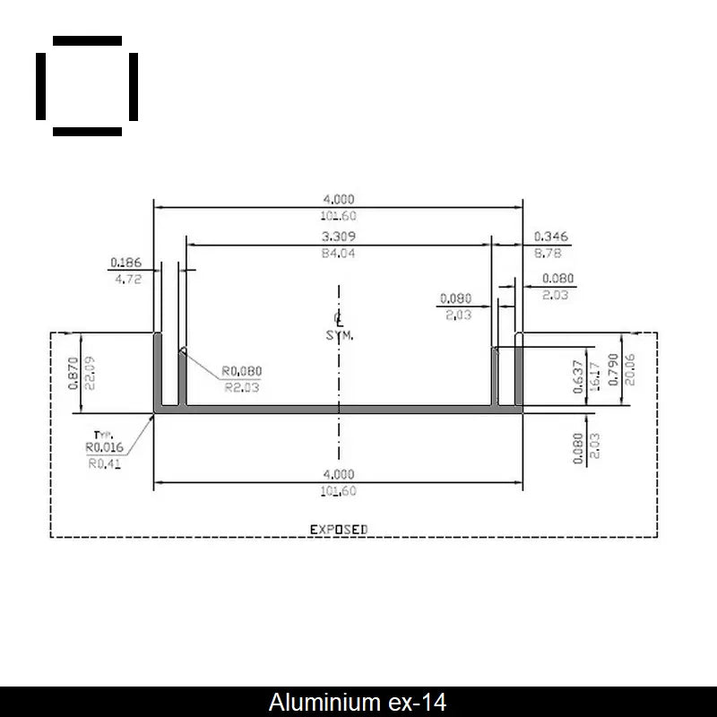 Extrusion EX14 Profile en U aluminium 4" X .869" X 21 ...